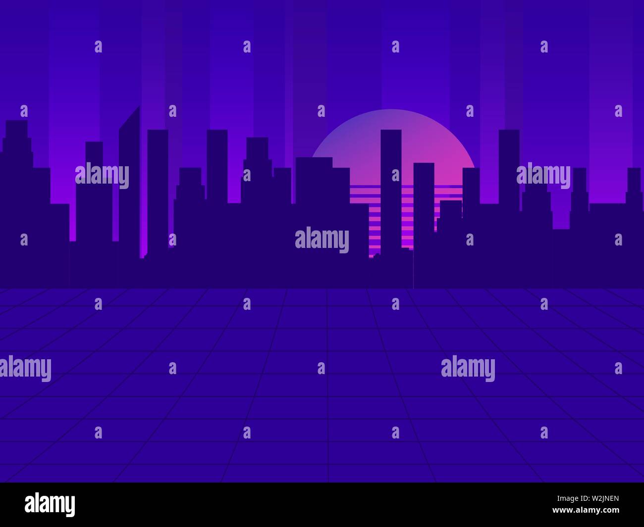 Retro futuristic city in the style of the 80s. Cyberpunk and retro wave ...