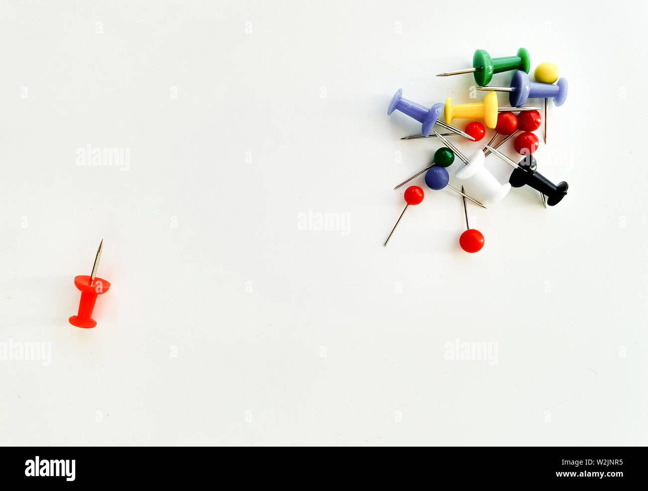 Many color push pins. top view isolated on white background Stock Photo ...