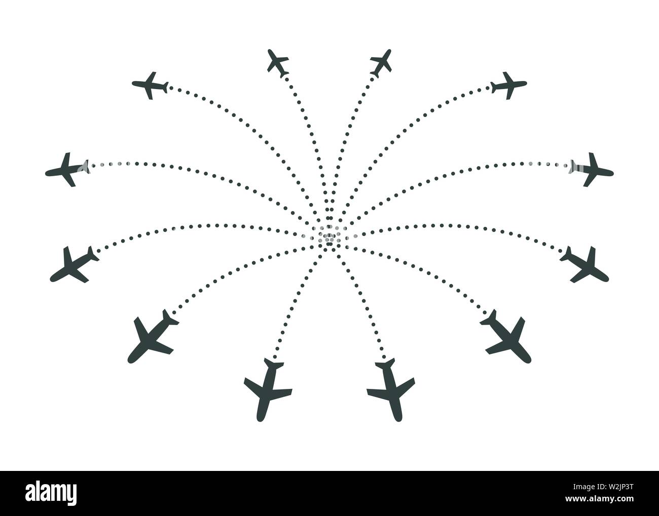 Planes flying with trace in different directions in a circle from one ...