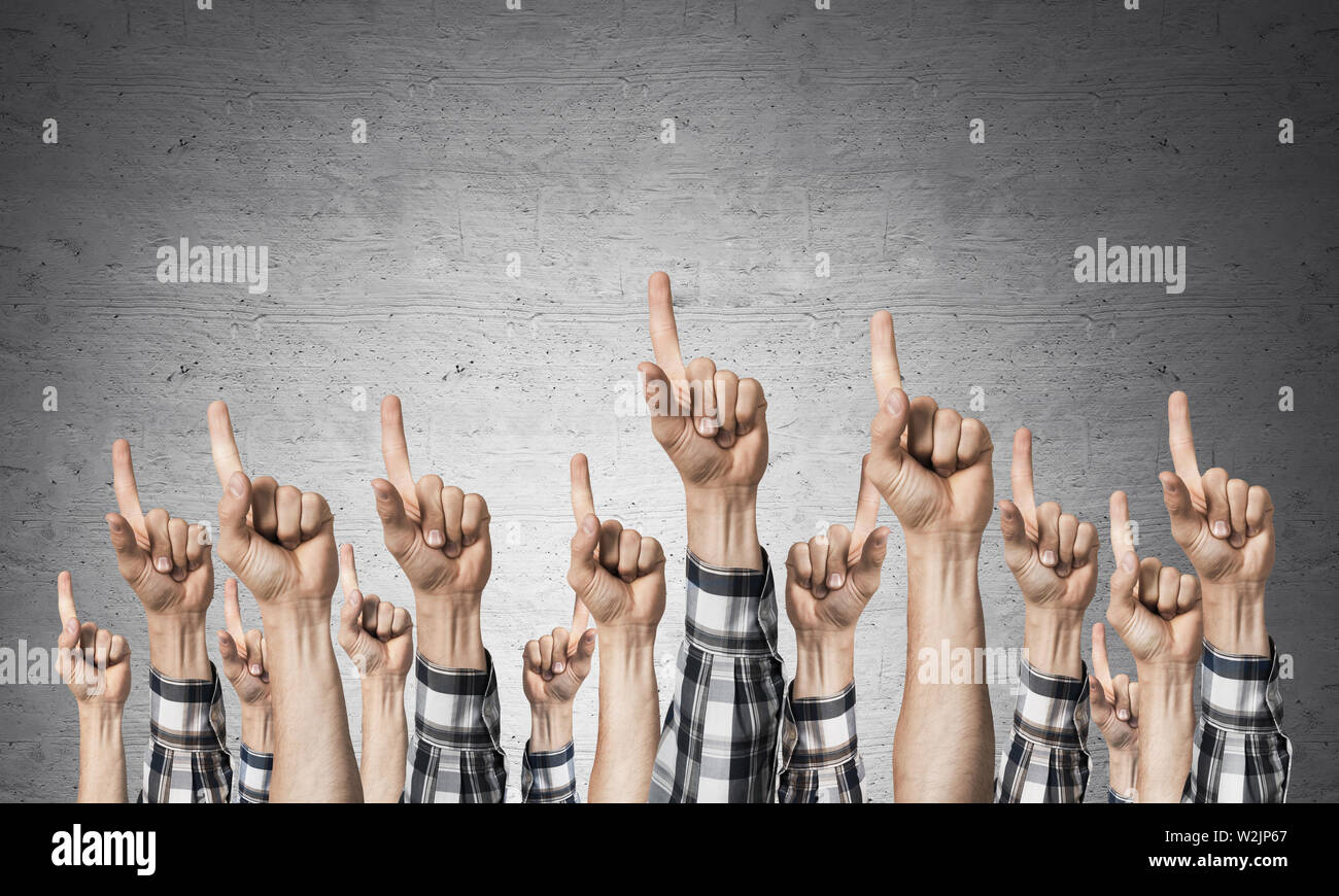 Row of man hands showing finger pointing gesture Stock Photo - Alamy