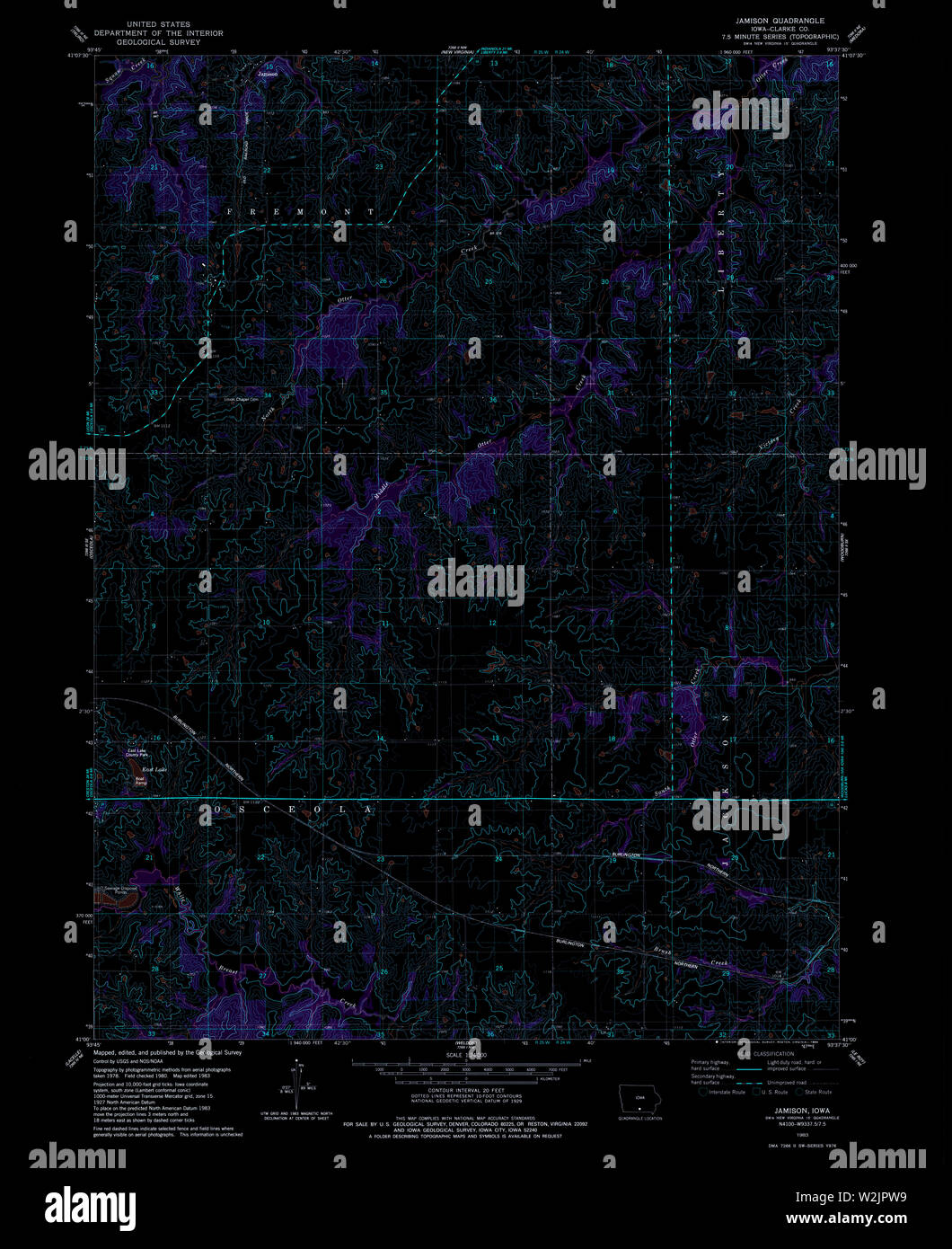 USGS TOPO Map Iowa IA Jamison 174902 1983 24000 Inverted Restoration ...