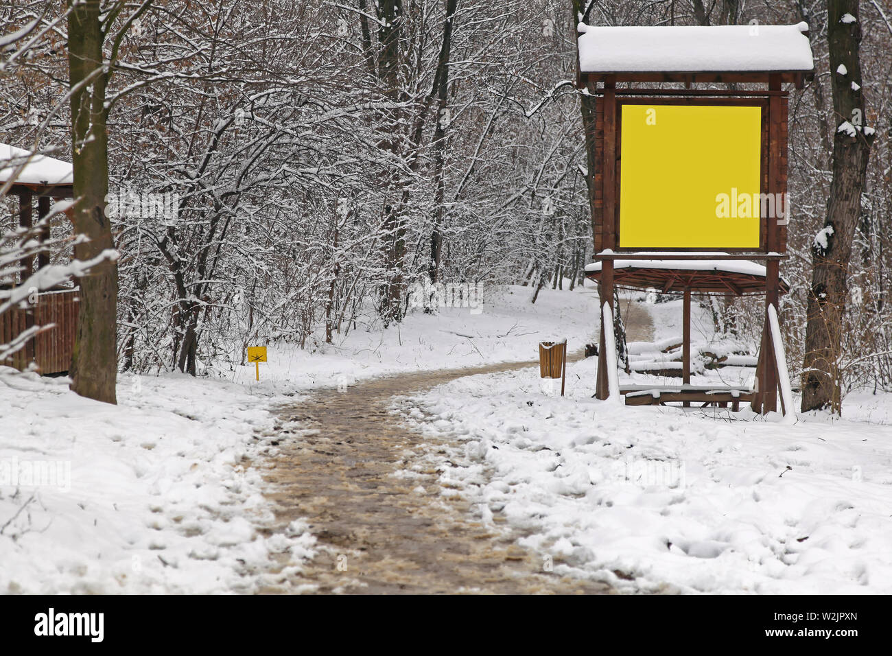 Snow Trail Through Woods at Cold Winter Stock Photo - Alamy