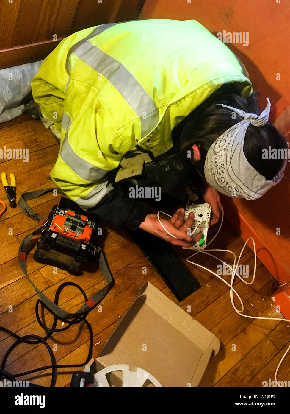 Installating the fibre hi-res stock photography and images - Alamy