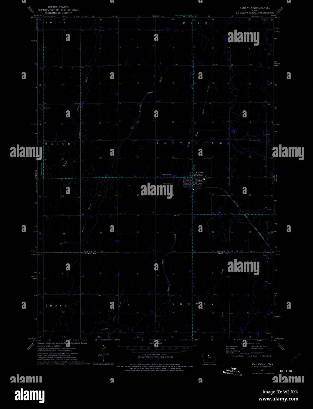 USGS TOPO Map Iowa IA Kanawha 174913 1972 24000 Inverted Restoration ...