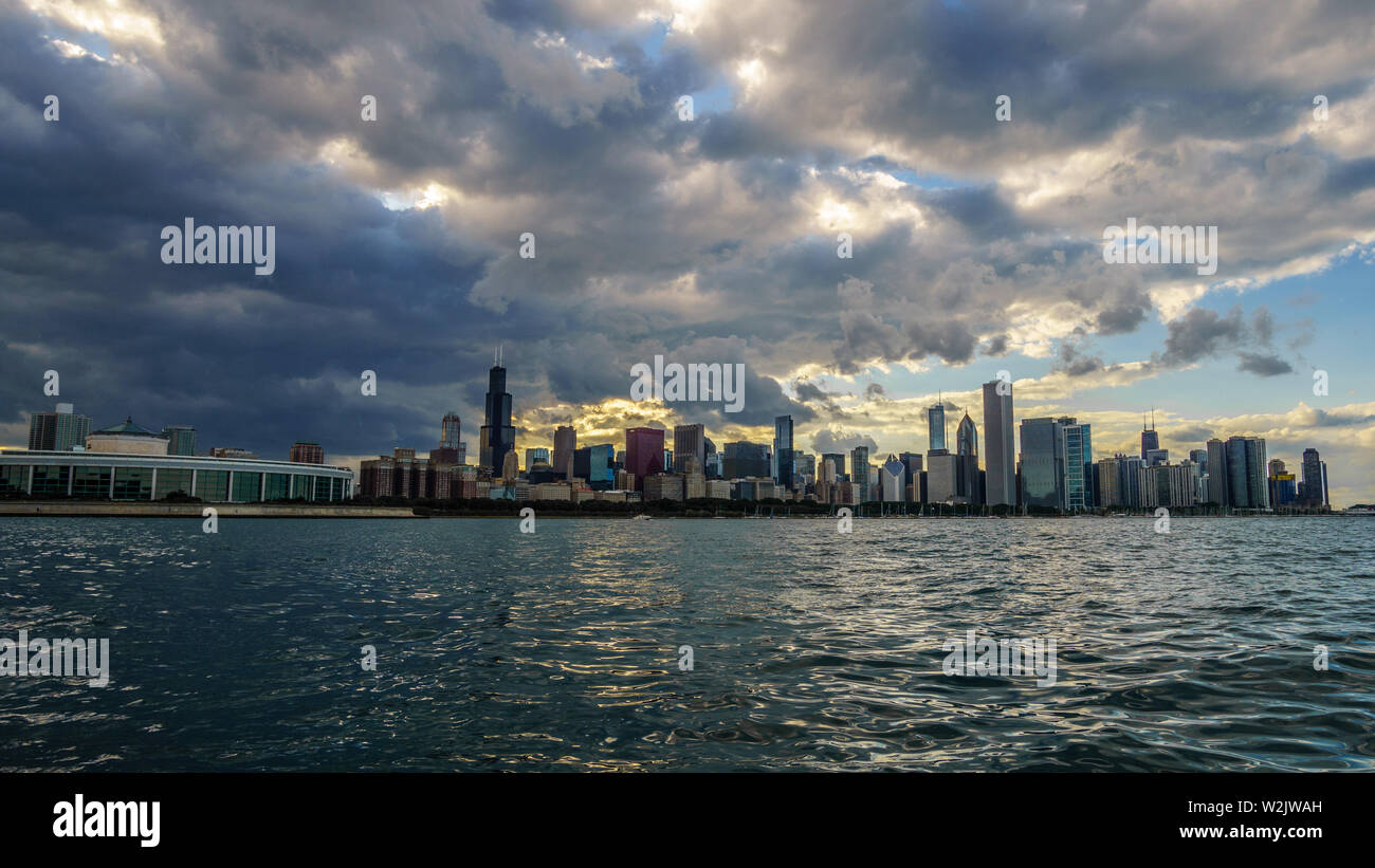 The Chicago Skyline at Sunset Stock Photo - Alamy