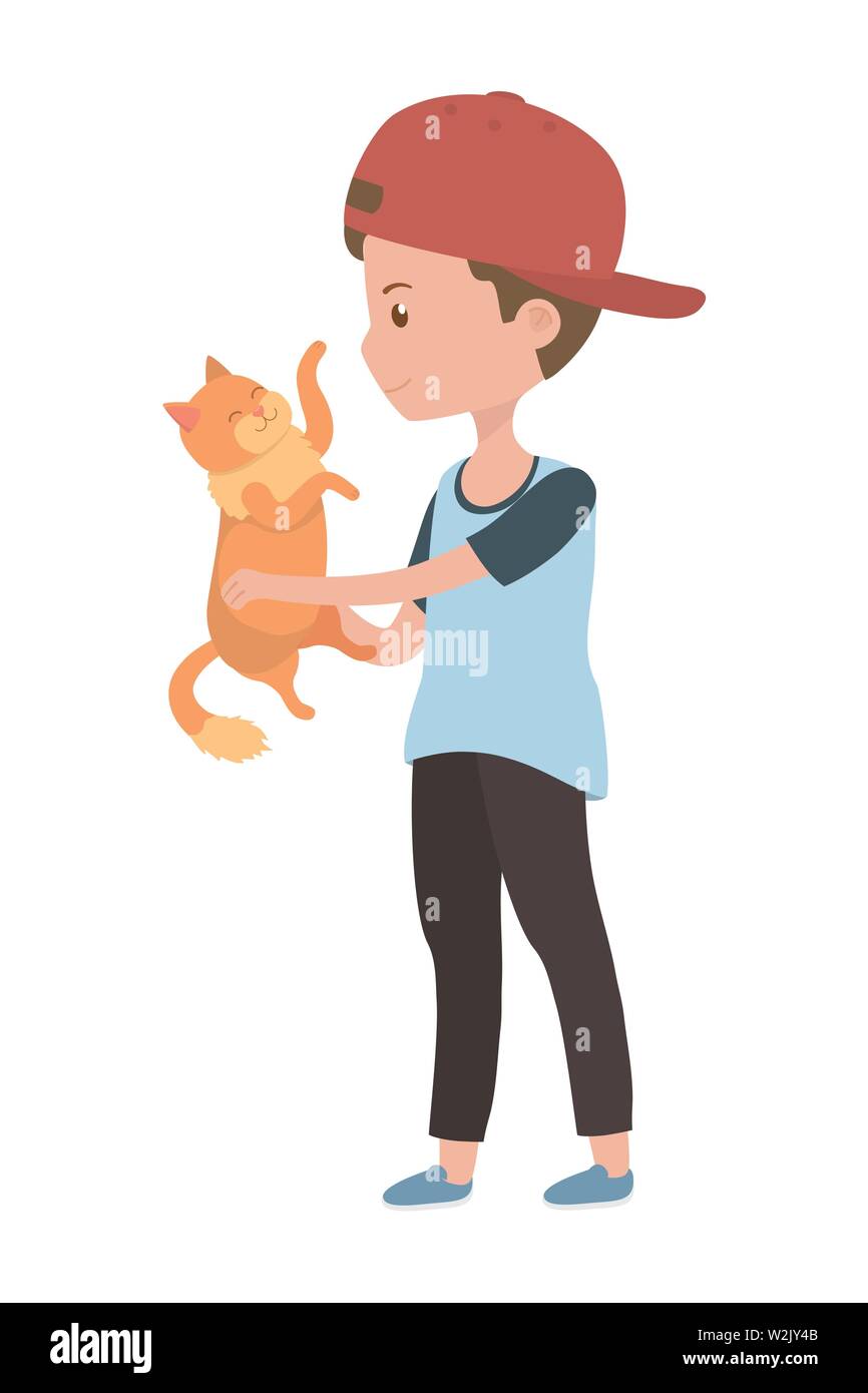 Boy with cat cartoon design, Mascot pet animal domestic cute life ...