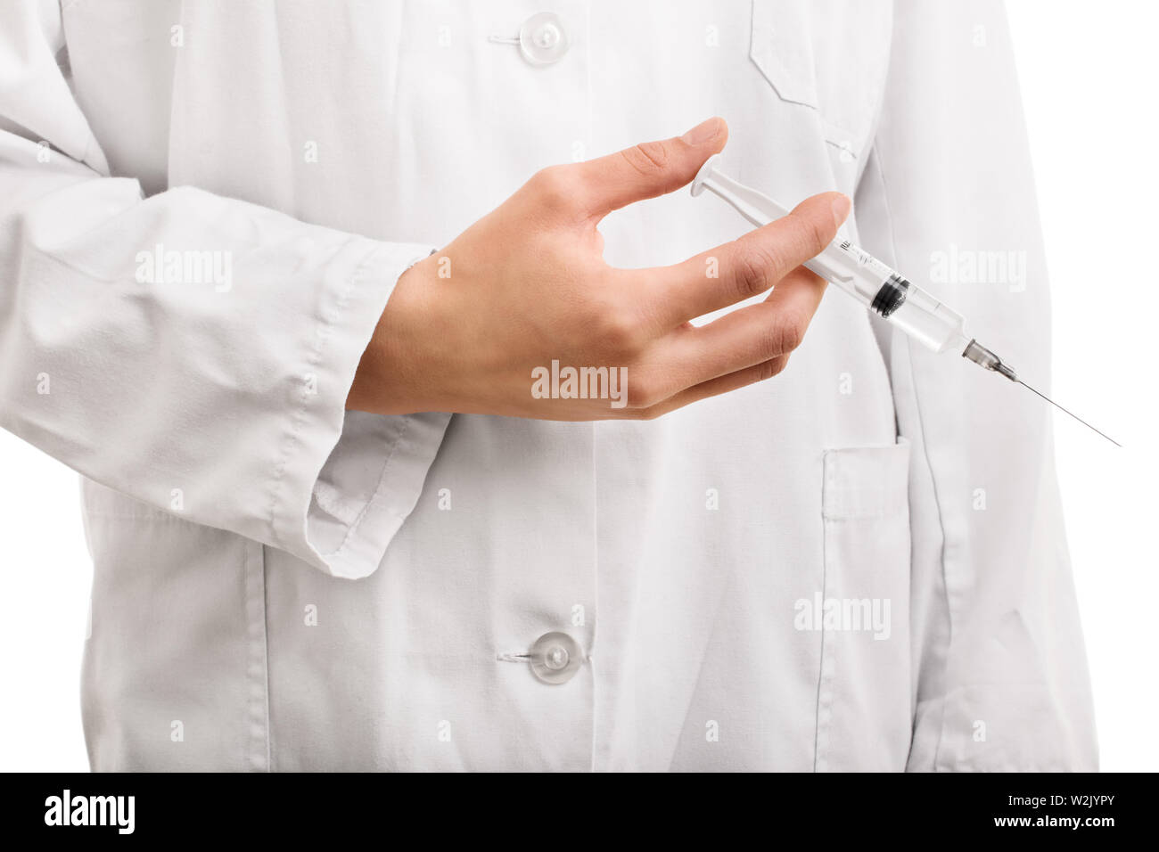 Don't worry, this will only pinch a little. Doctor holding a syringe ...