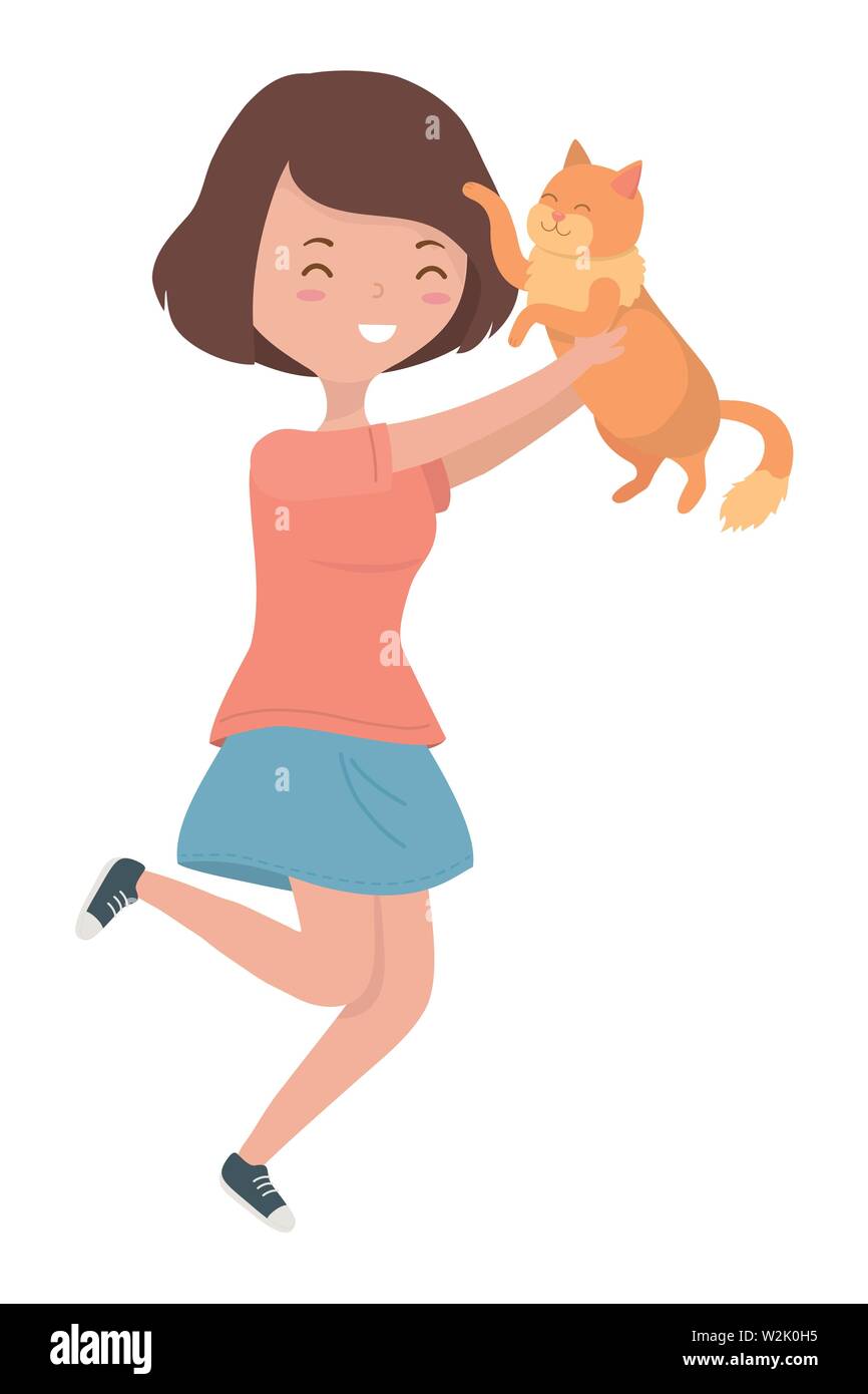 Girl with cat cartoon design, Mascot pet animal domestic cute life ...