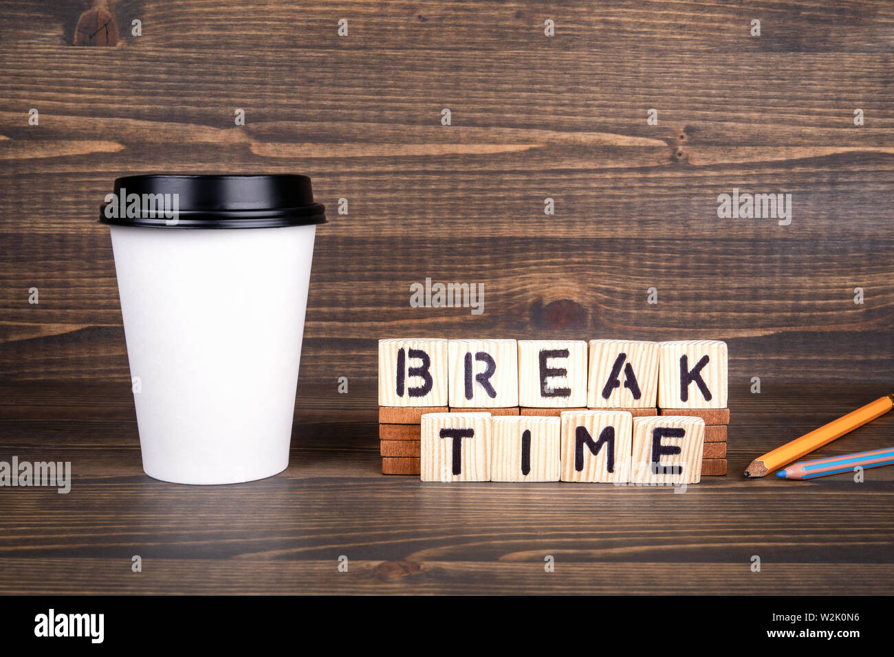 Break Time, wooden letters on desk Stock Photo - Alamy