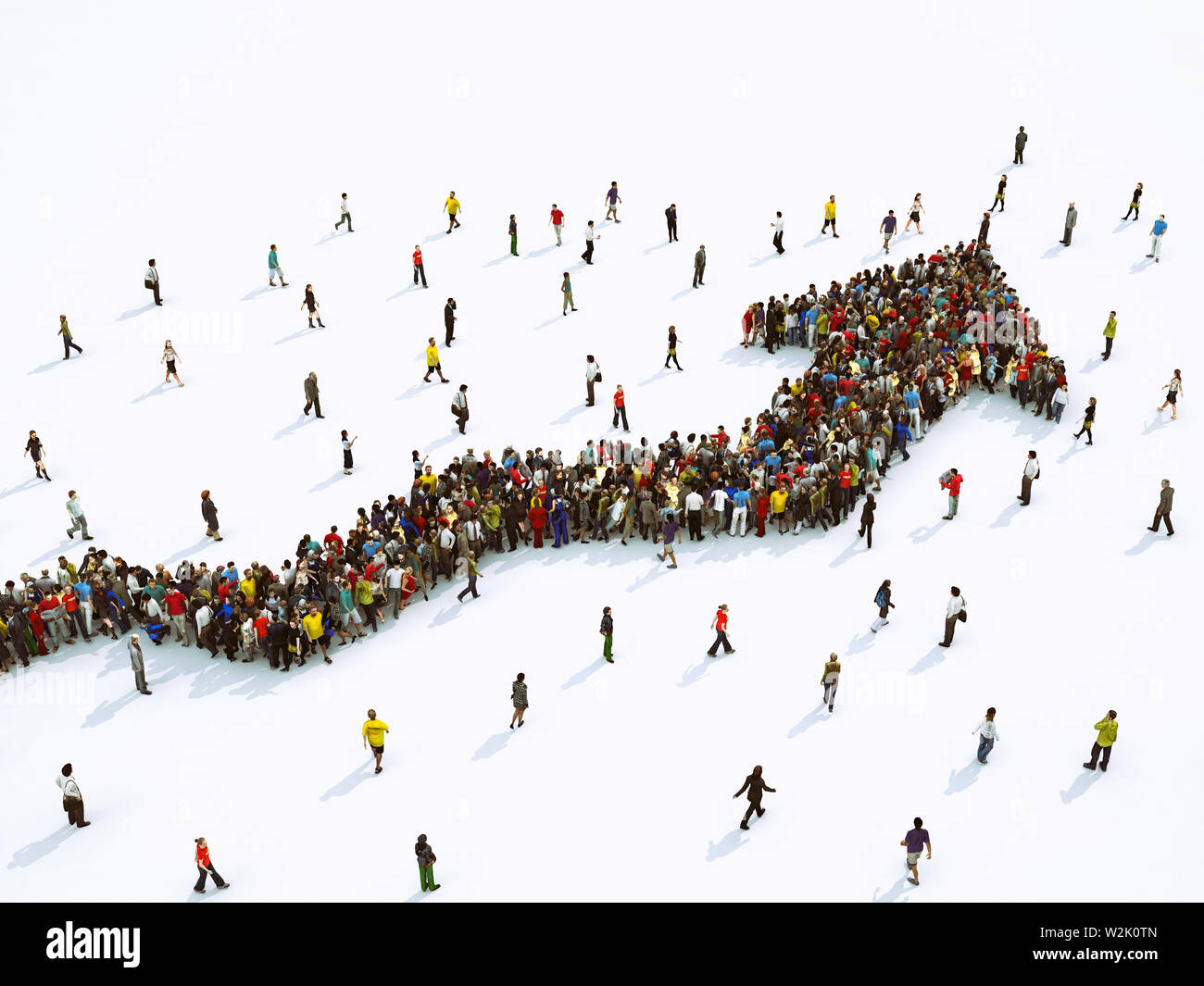 Crowd of people united forming a growing arrow. 3D Rendering Stock ...