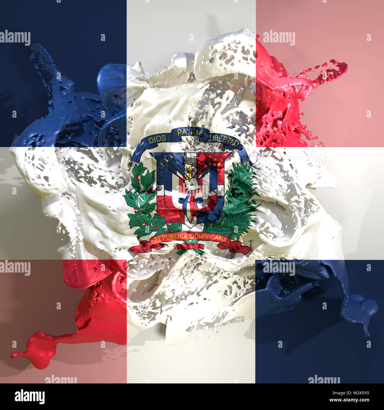 3d rendering of a Dominican Republic country flag in a liquid fluid ...