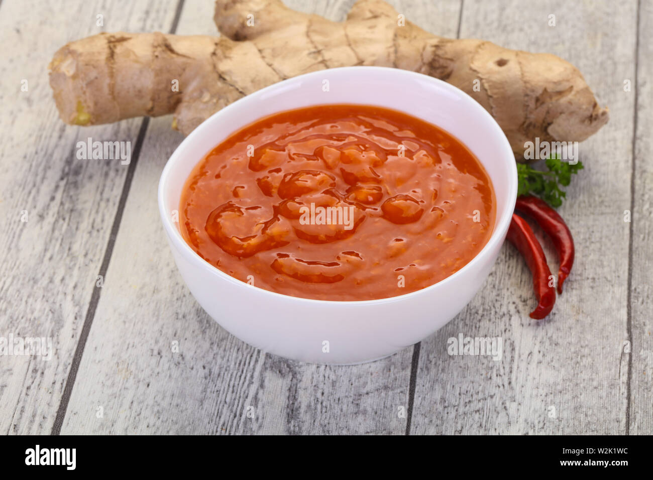Ginger chili sauce with root and pepper Stock Photo - Alamy