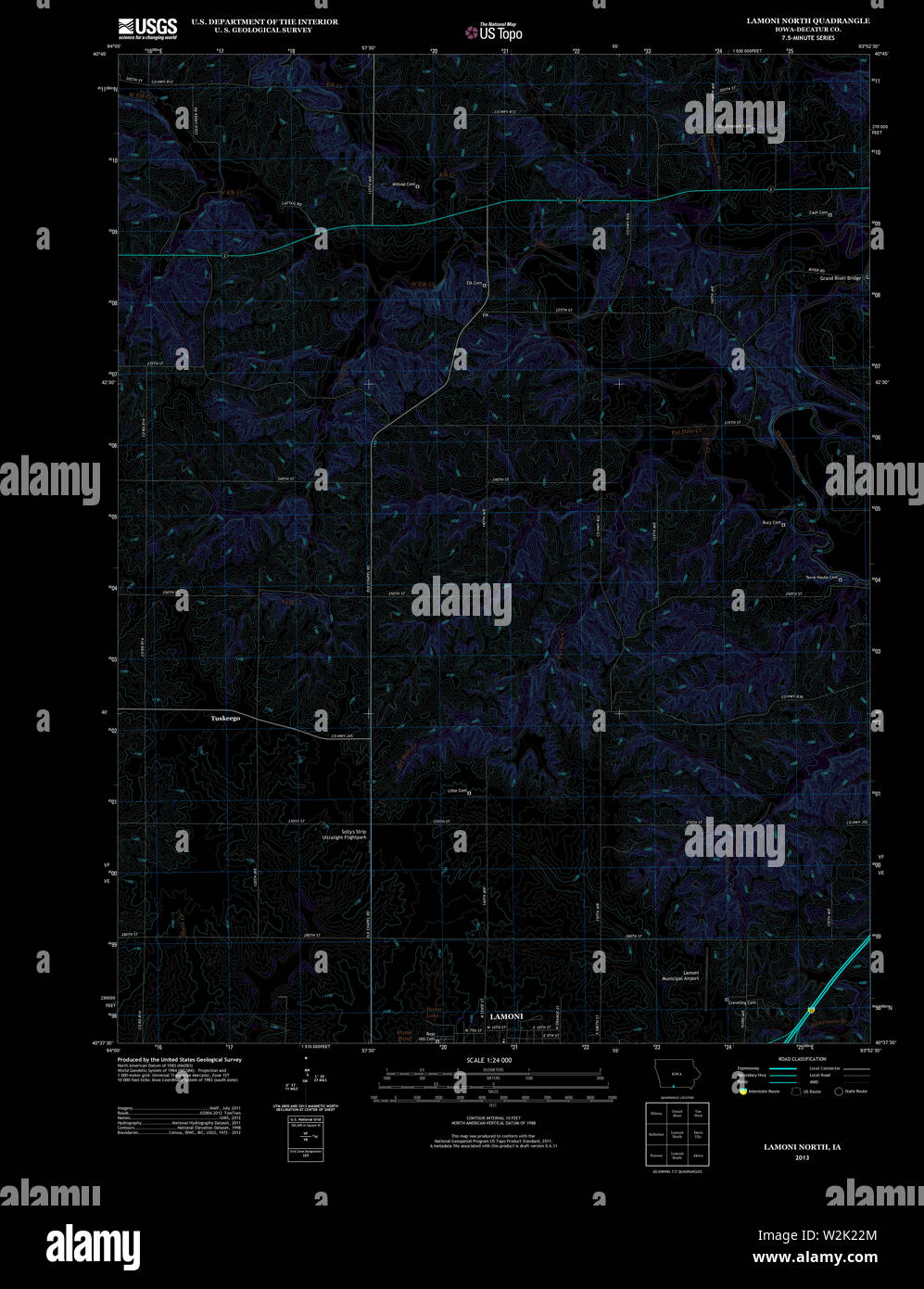 USGS TOPO Map Iowa IA Lamoni North 20130426 TM Inverted Restoration ...
