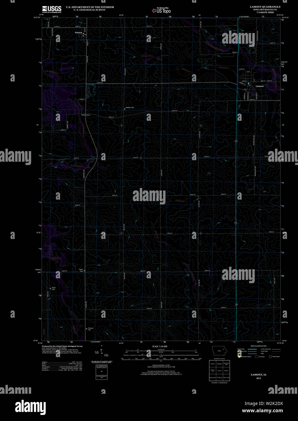 USGS TOPO Map Iowa IA Lamont 20130417 TM Inverted Restoration Stock ...