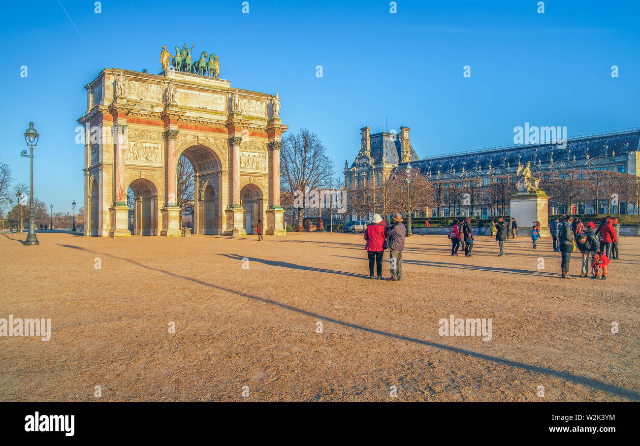 France, Paris - February 16, 2013. Arc de Triomphe du Carrousel near ...