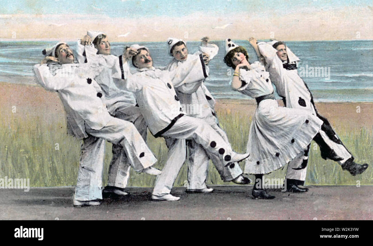 PIERROT DANCE TROUPE on an English postcard about 1905 Stock Photo - Alamy