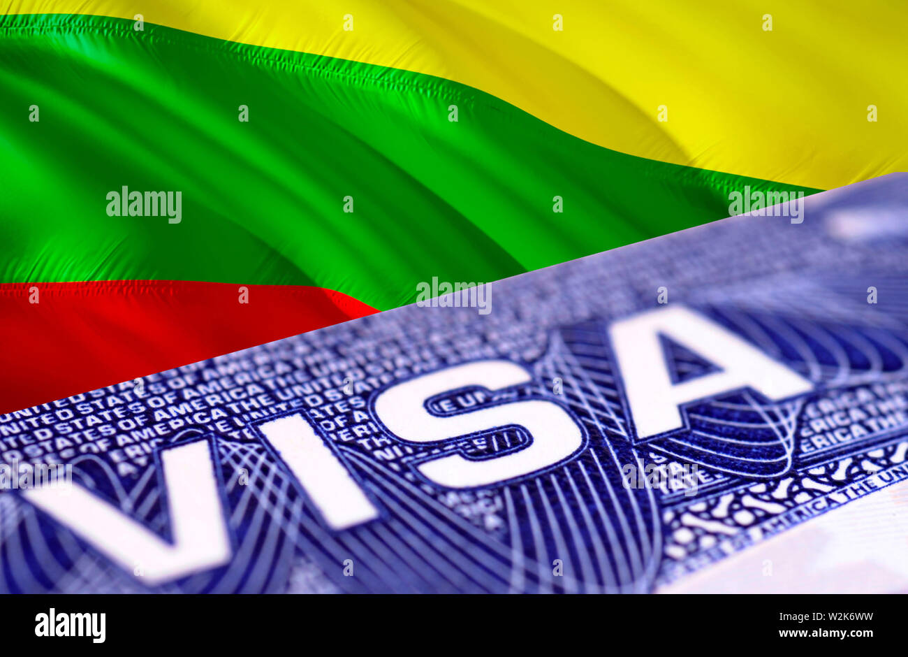 Lithuania Visa Document, with Lithuania flag in background, 3D ...