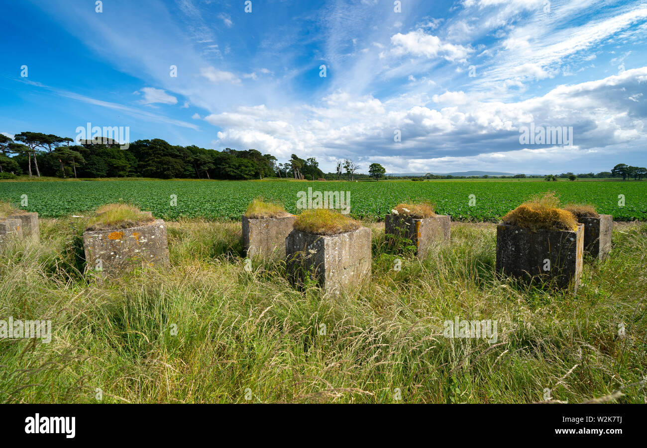 view of Second World War era anti-tank blocks at Hedderwick in Dunbar ...