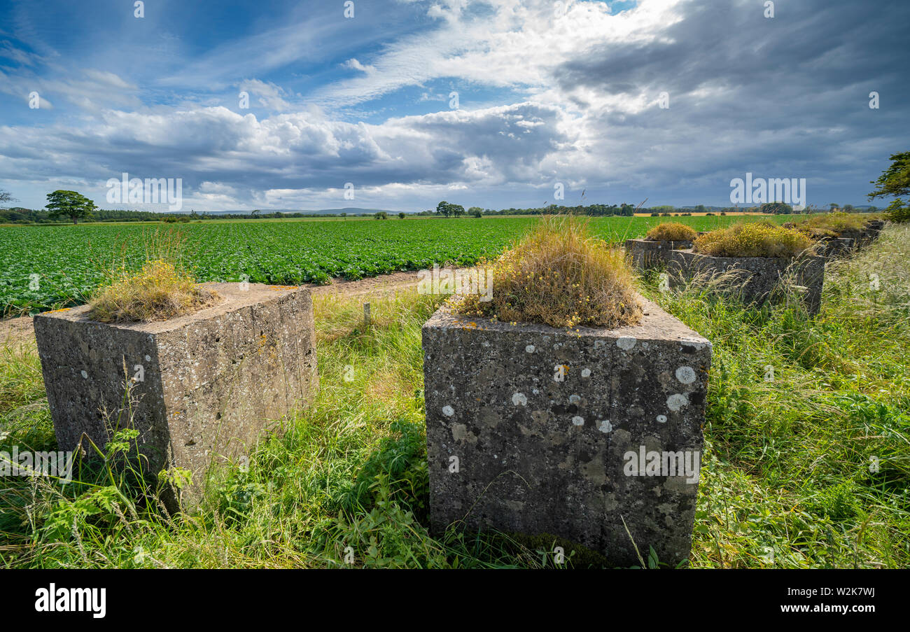 view of Second World War era anti-tank blocks at Hedderwick in Dunbar ...