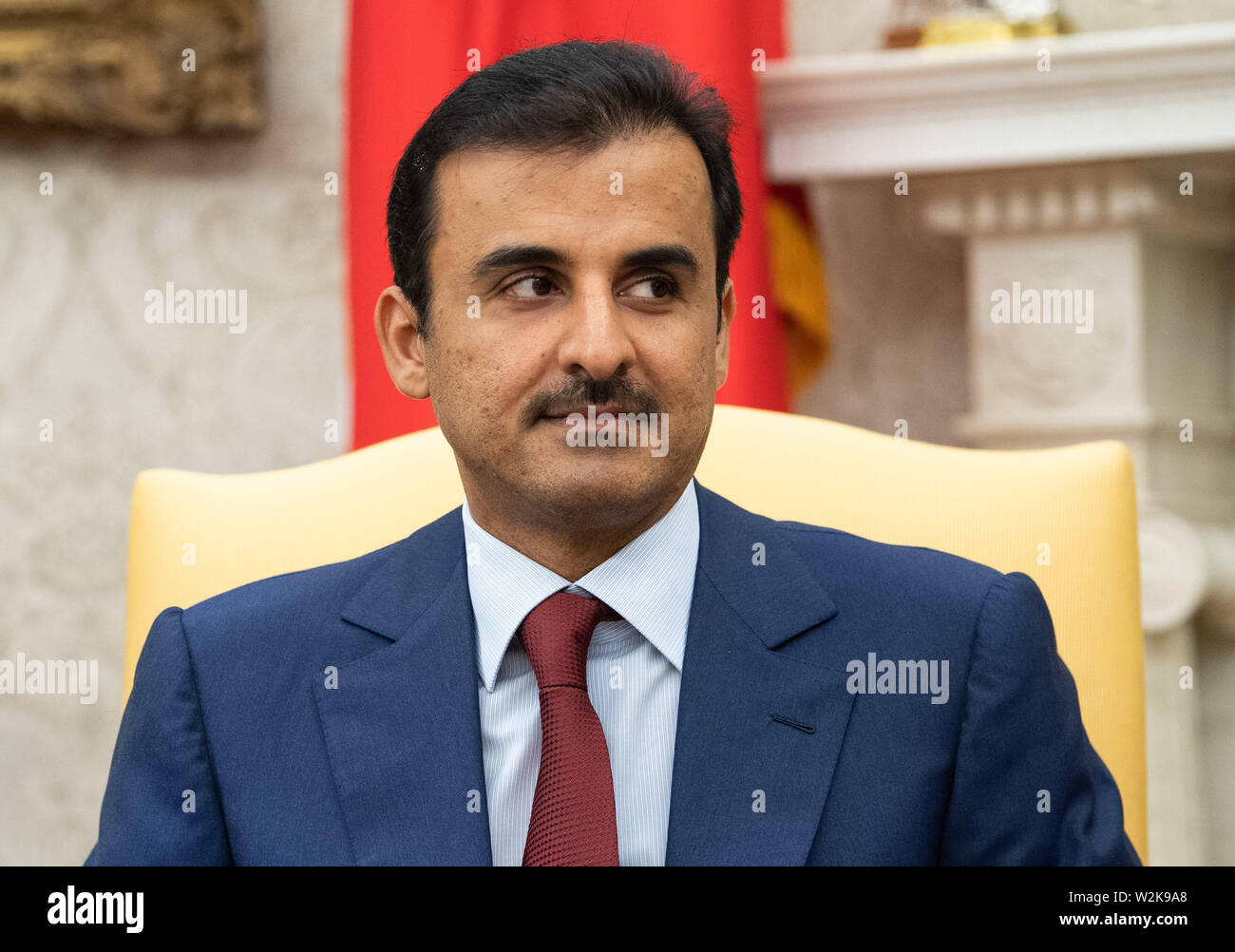 Qatar's Emir Sheikh Tamim Bin Hamad Al-Thani is seen during a meeting ...