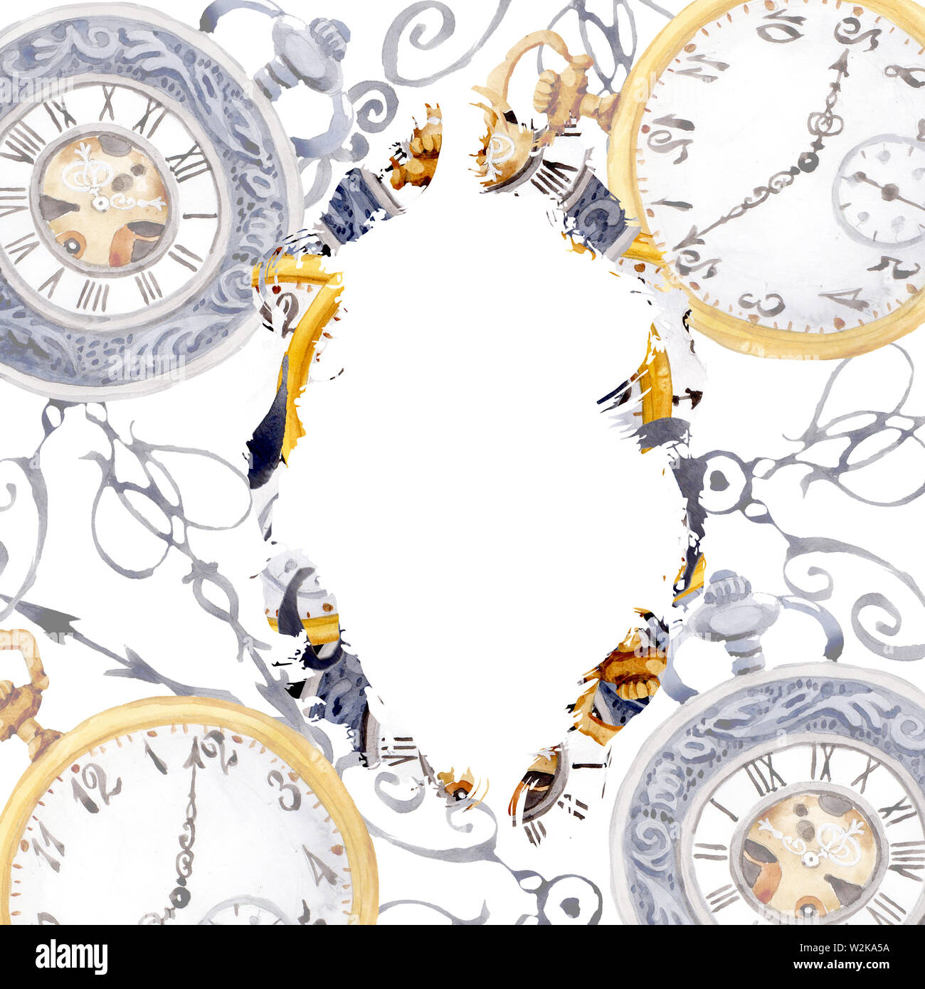 Vintage old clock pocket watch. Watercolor background illustration set ...