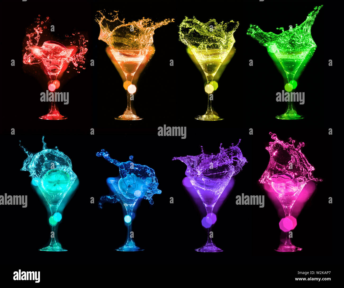 Set of colorful Bright cocktails in glasses on black background Stock ...