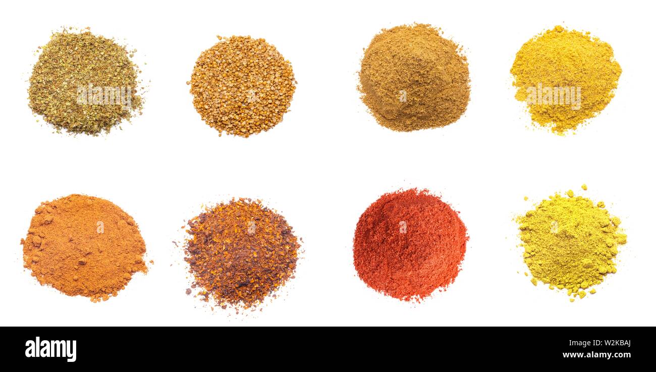 Colorful spices variety collection isolated on white background Stock ...