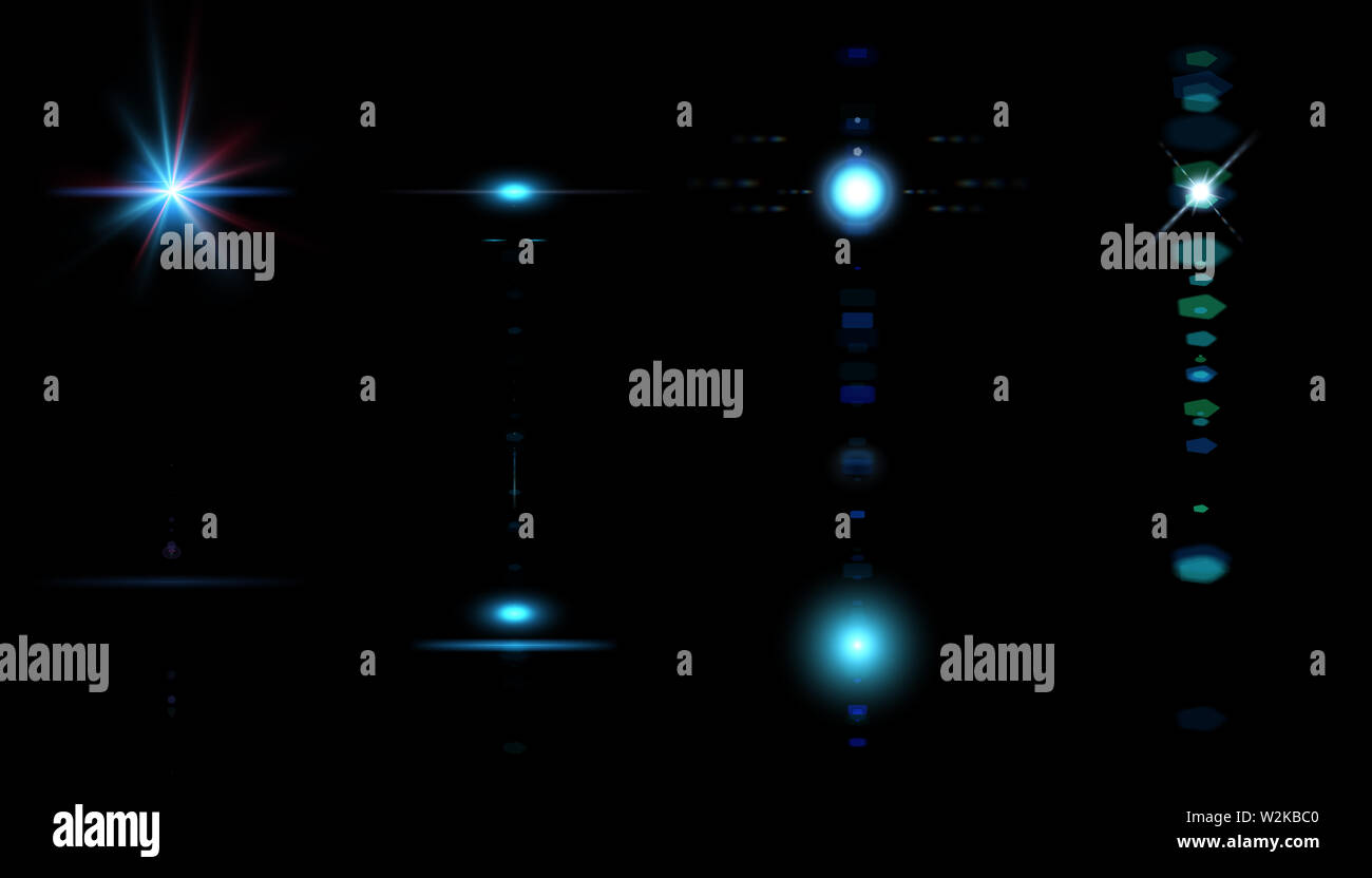 collage with colorful bright stars and Rays on black background Stock ...