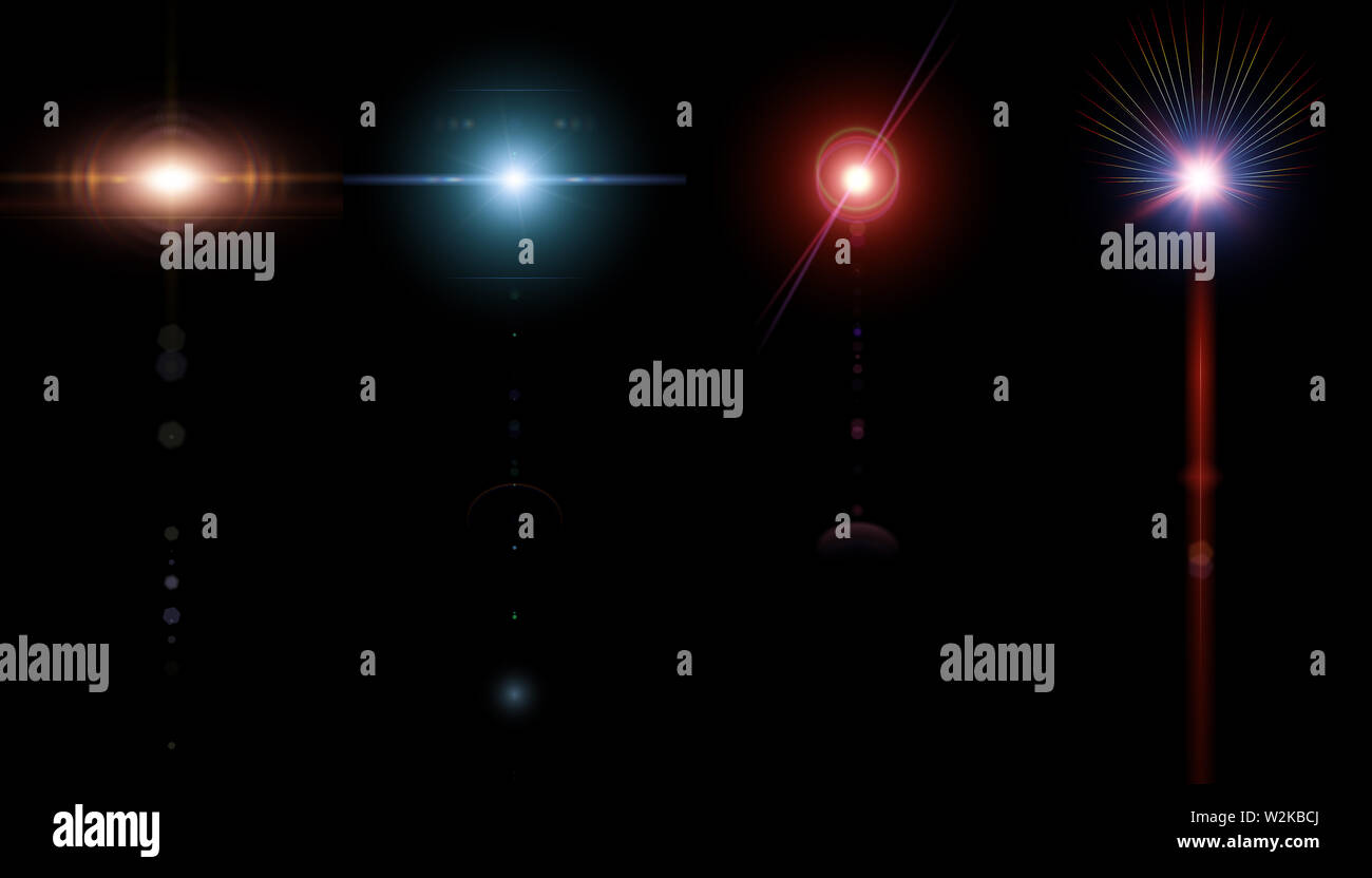 collage with colorful bright stars and Rays on black background Stock ...