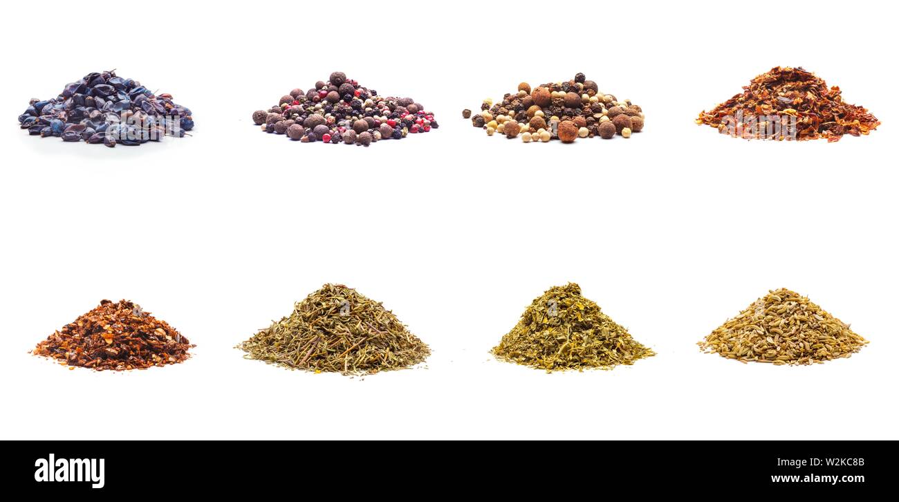 Colorful spices variety collection isolated on white background Stock ...