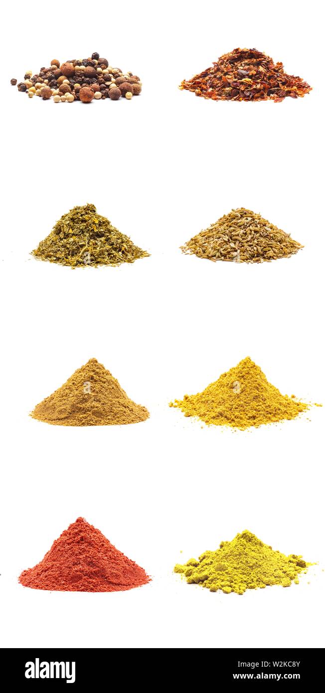 Colorful spices variety collection isolated on white background Stock ...