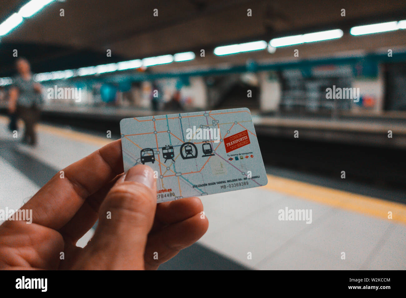 Madrid, Spain. July 2019: Hand with Public transport card of Madrid ...