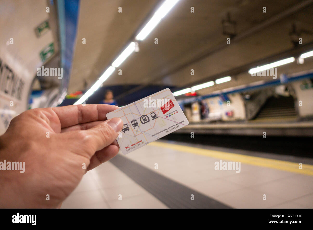Madrid, Spain. July 2019: Hand with Public transport card of Madrid ...