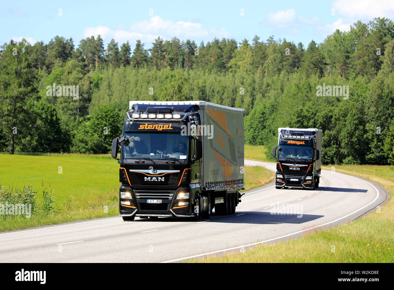 Salo, Finland - June 28, 2019: Two customised MAN semi trailer trucks ...