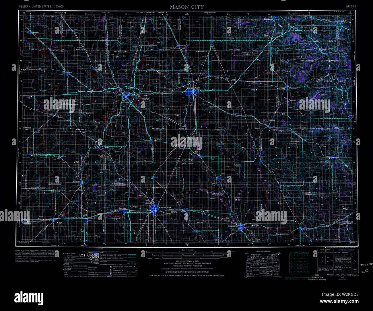 USGS TOPO Map Iowa IA Mason City 175112 1954 250000 Inverted ...