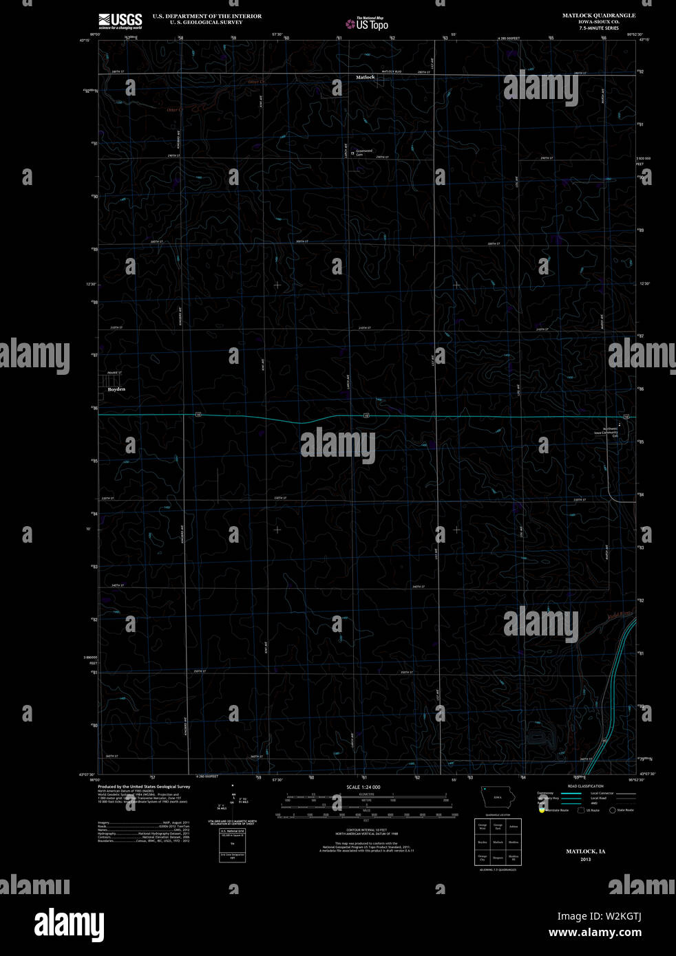 USGS TOPO Map Iowa IA Matlock 20130417 TM Inverted Restoration Stock ...
