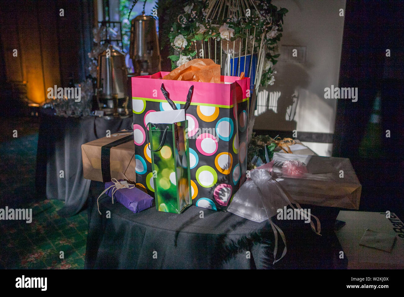 gifts on a gift table at a wedding reception Stock Photo - Alamy