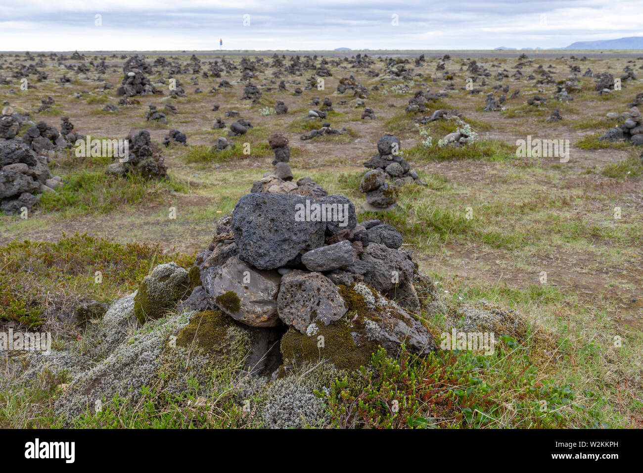 The stone cairns of Laufskálavarða, southern Iceland Stock Photo - Alamy