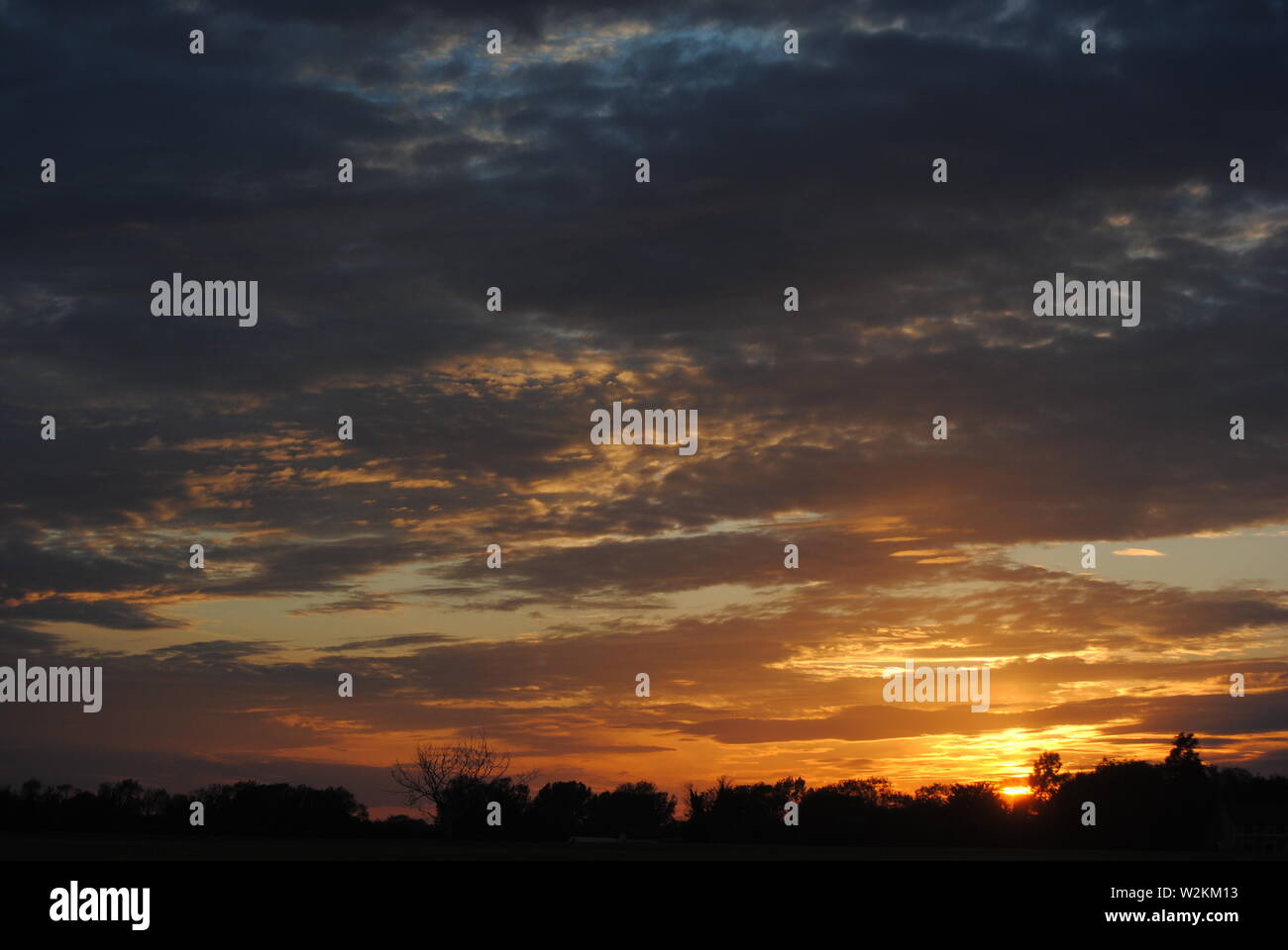 sunset sequence golden glow with lots of clouds with tree silhouettes ...