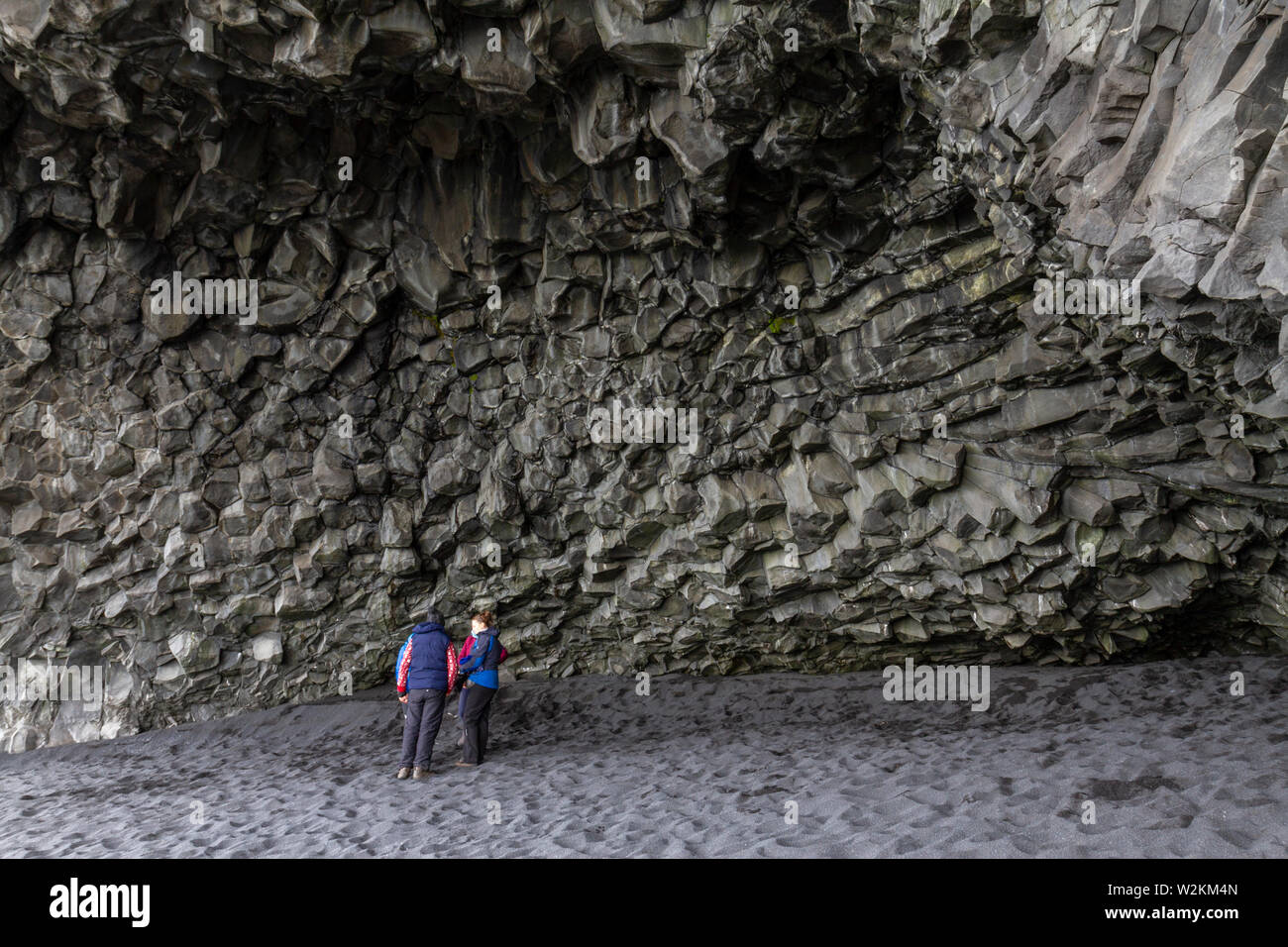 Close up view of basalt columns on Reynisfjara black sand beach ...
