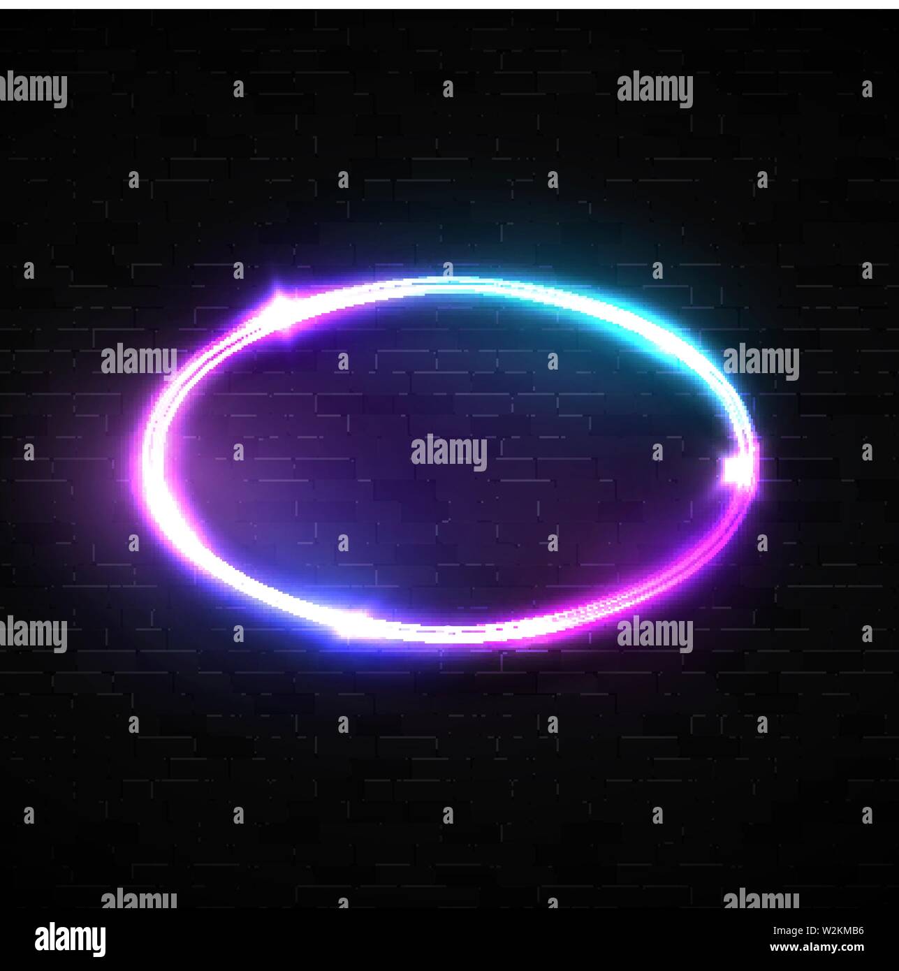 Oval neon sign. Laser chrome frame with glowing, light, flares and ...