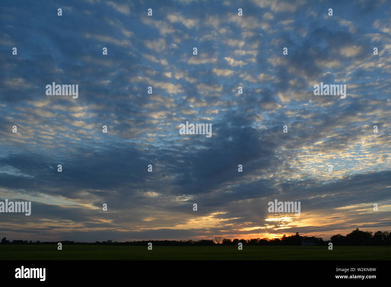 a collection of shots of the sun setting over the flat Suffolk fields ...
