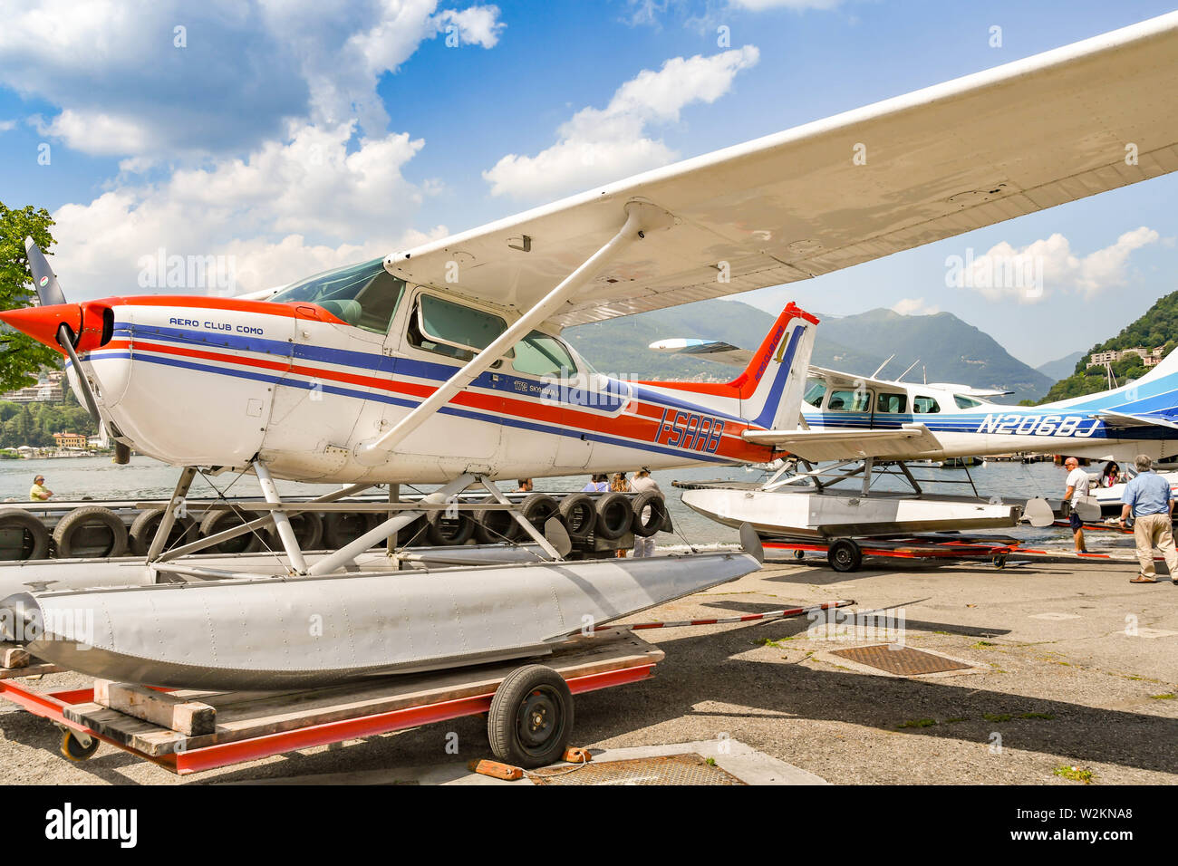 COMO, LAKE COMO, ITALY - JUNE 2019: Floatplanes operated by the Aero ...