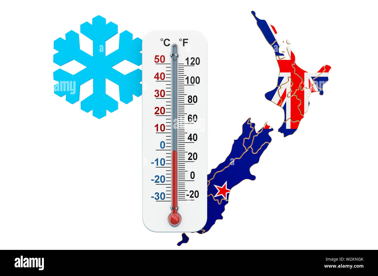 Extreme cold in New Zealand concept. 3D rendering isolated on white ...