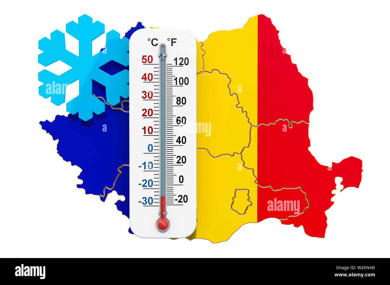 Extreme cold in Romania concept. 3D rendering isolated on white ...