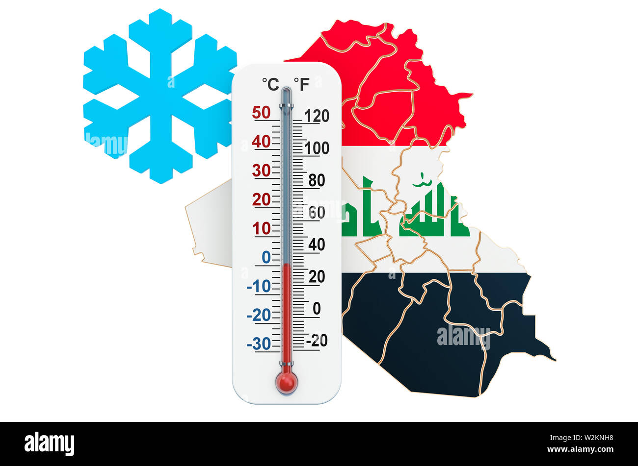 Extreme cold in Iraq concept. 3D rendering isolated on white background ...