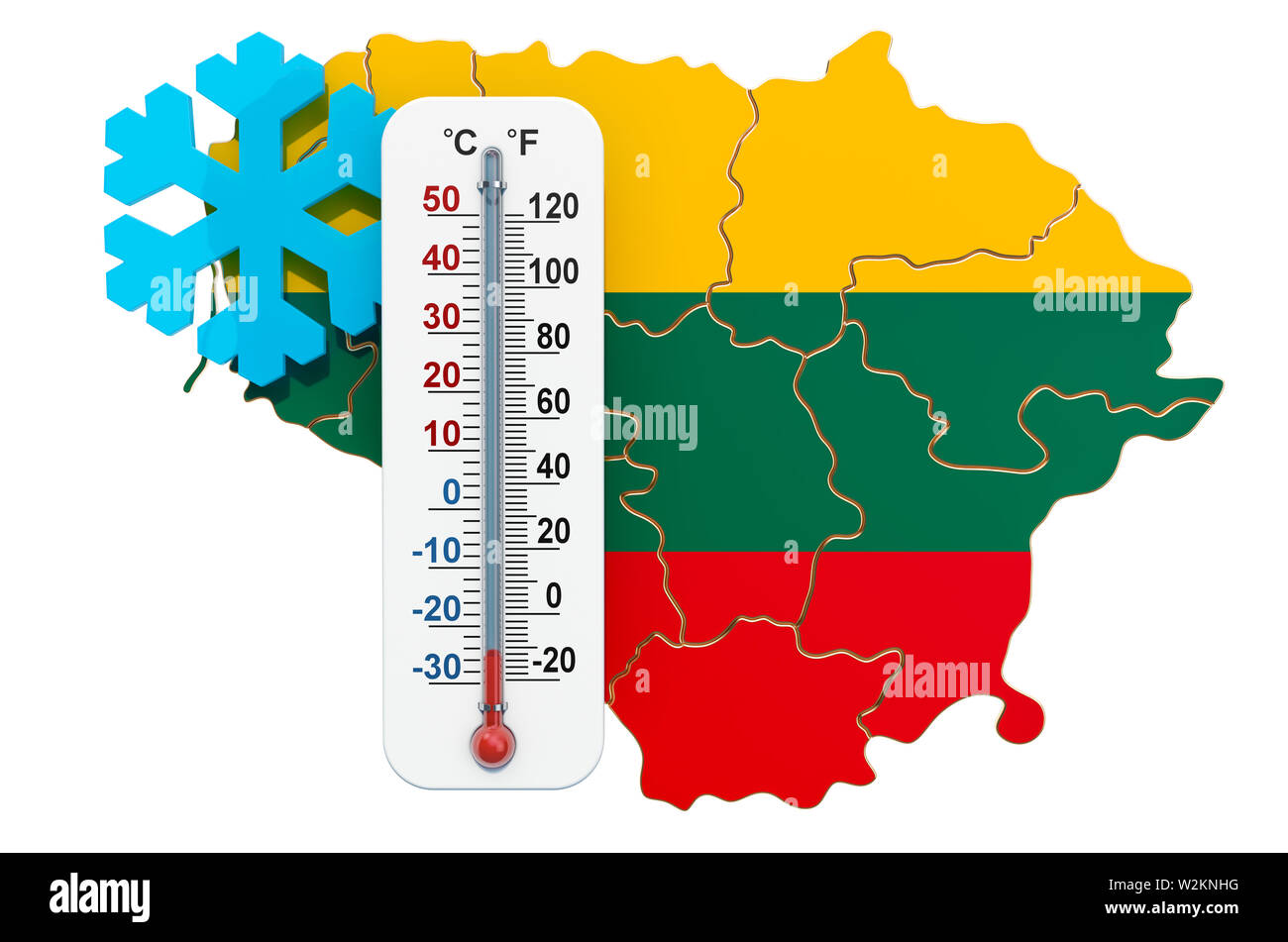 Extreme cold in Lithuania concept. 3D rendering isolated on white ...