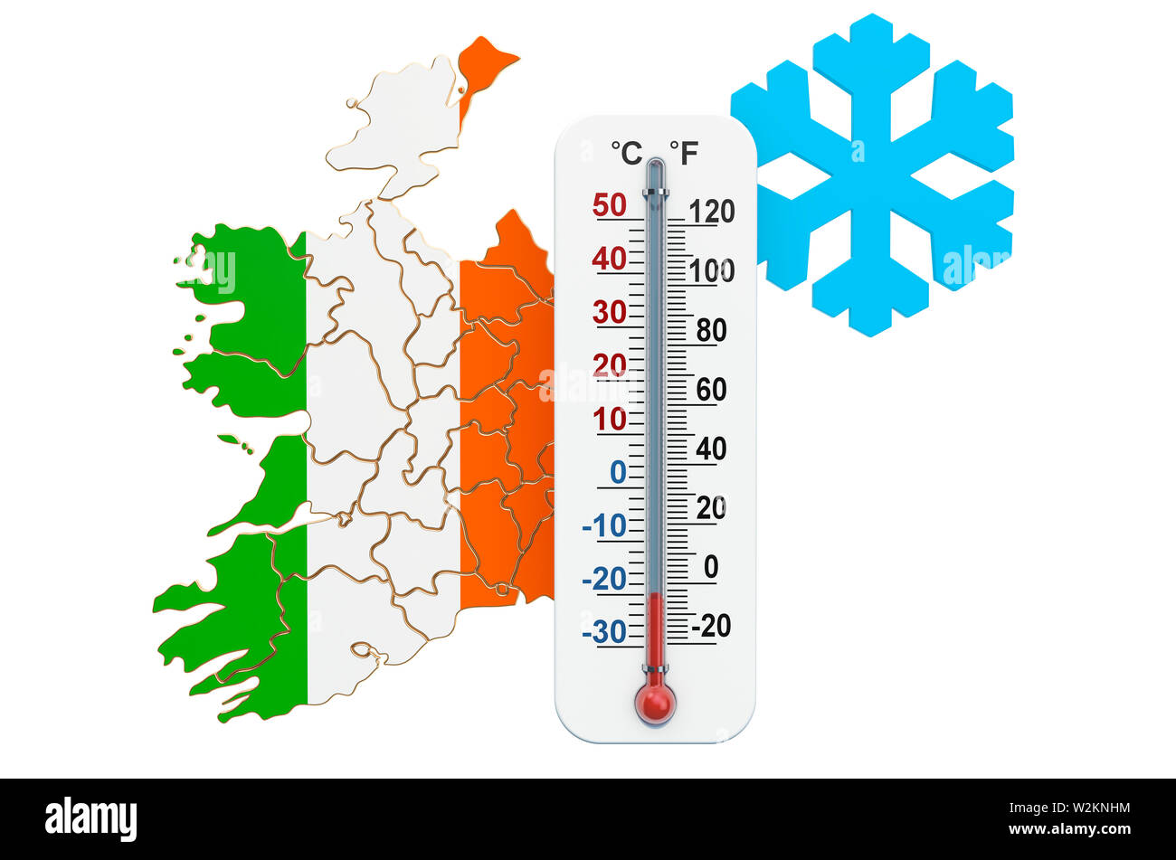 Extreme cold in Ireland concept. 3D rendering isolated on white ...