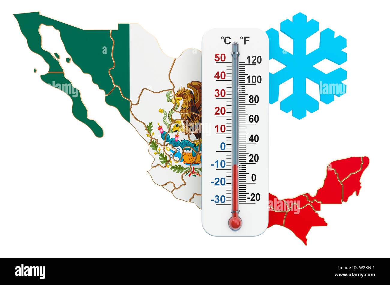 Extreme cold in Mexico concept. 3D rendering isolated on white ...