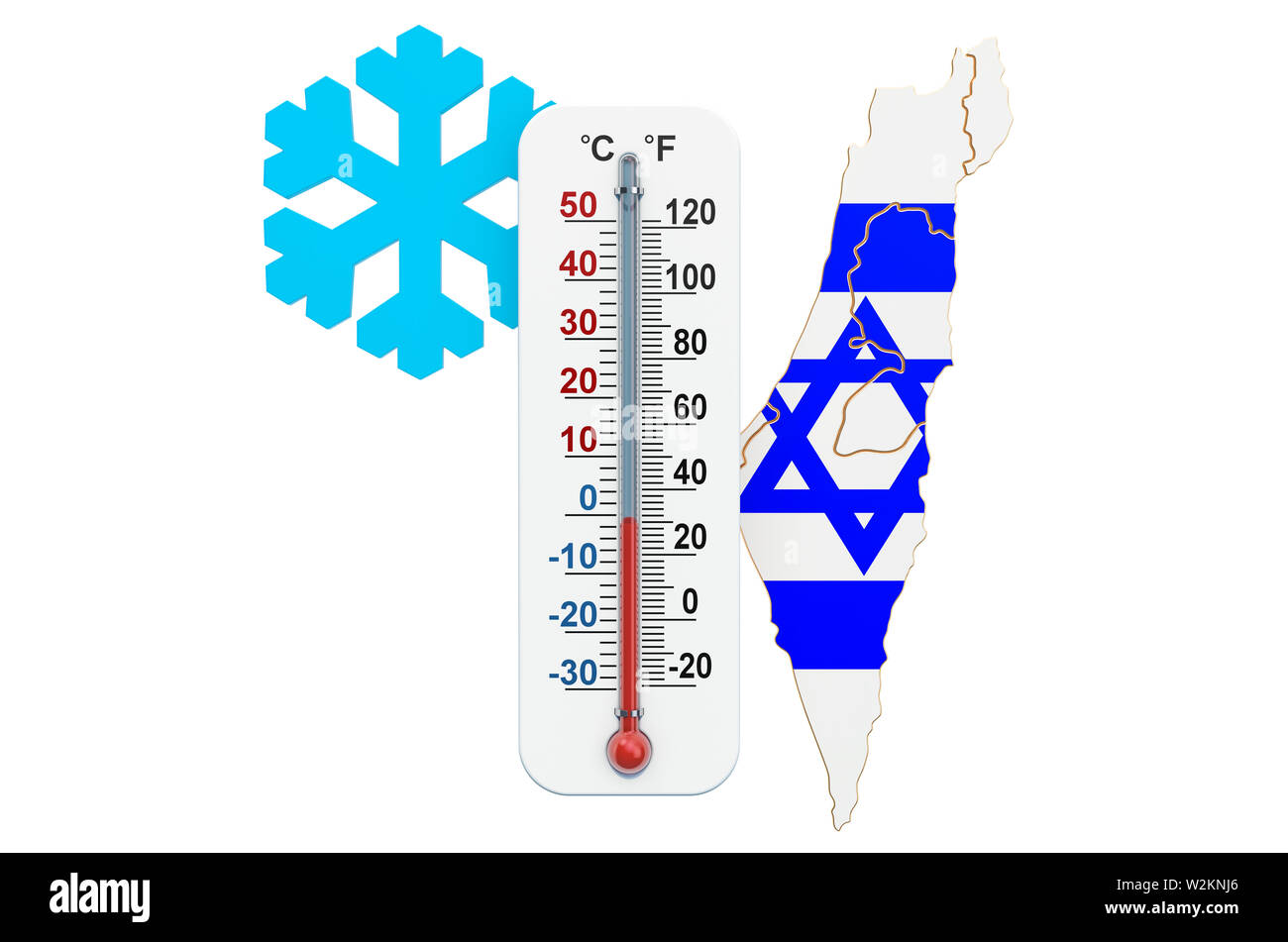 Extreme cold in Israel concept. 3D rendering isolated on white ...